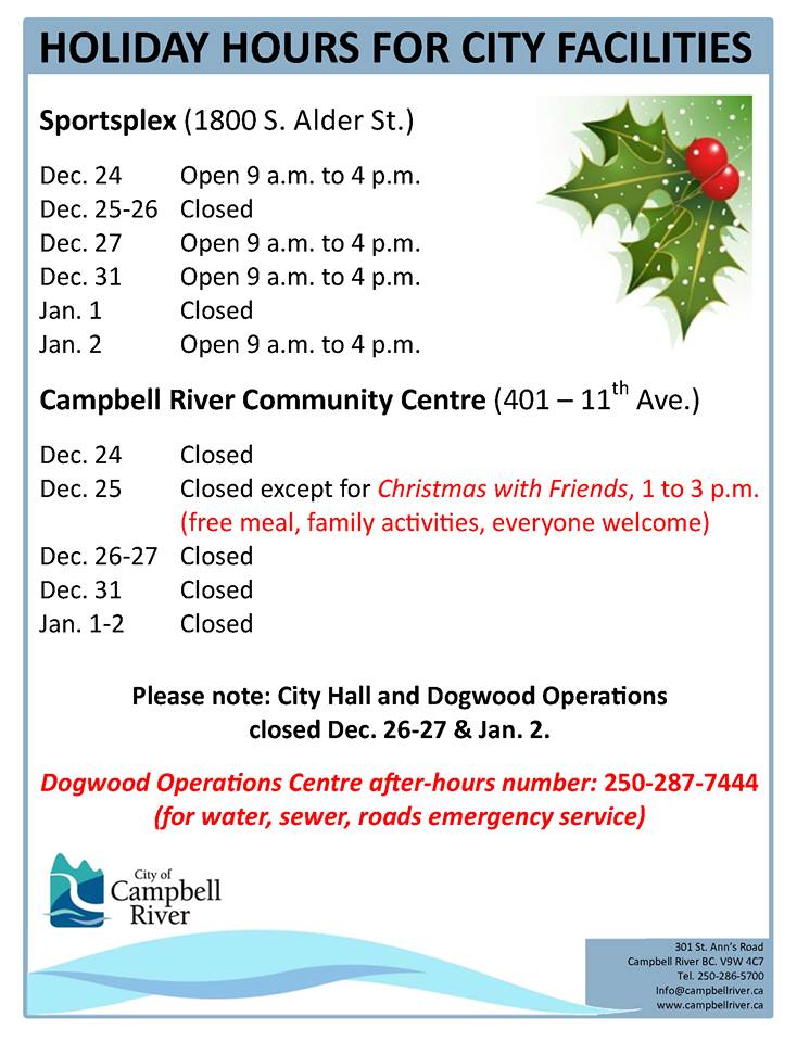 Holiday Hours For Facilities Holiday Hours For Facilities